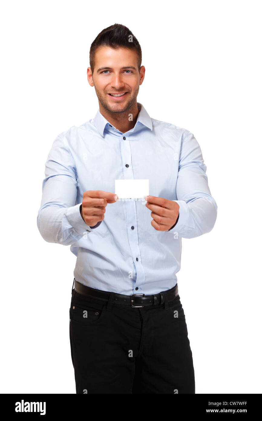 happy man gives a card Stock Photo - Alamy