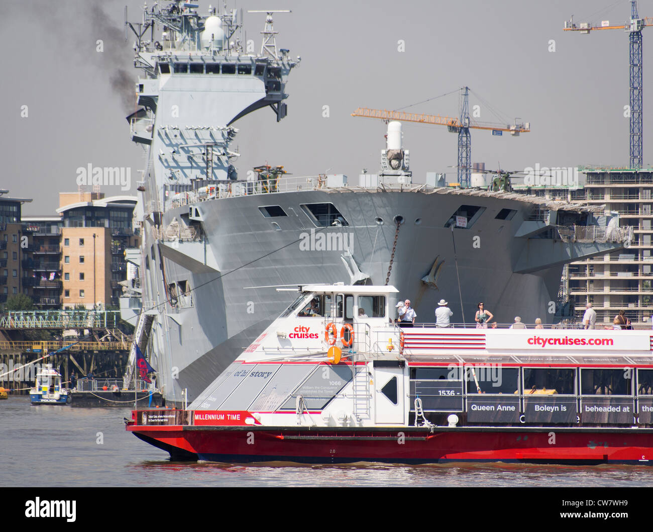 Royal Navy Helicopter Carrier HMS Ocean moored at Greenwich for the ...