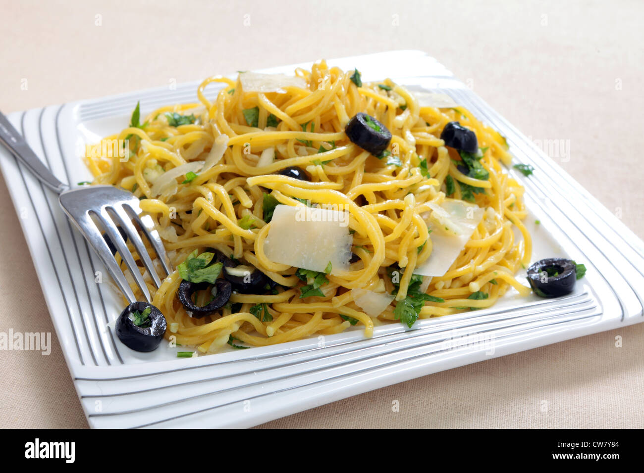 Italian Jewish cold pasta, or egg noodles, served tossed in chopped ...