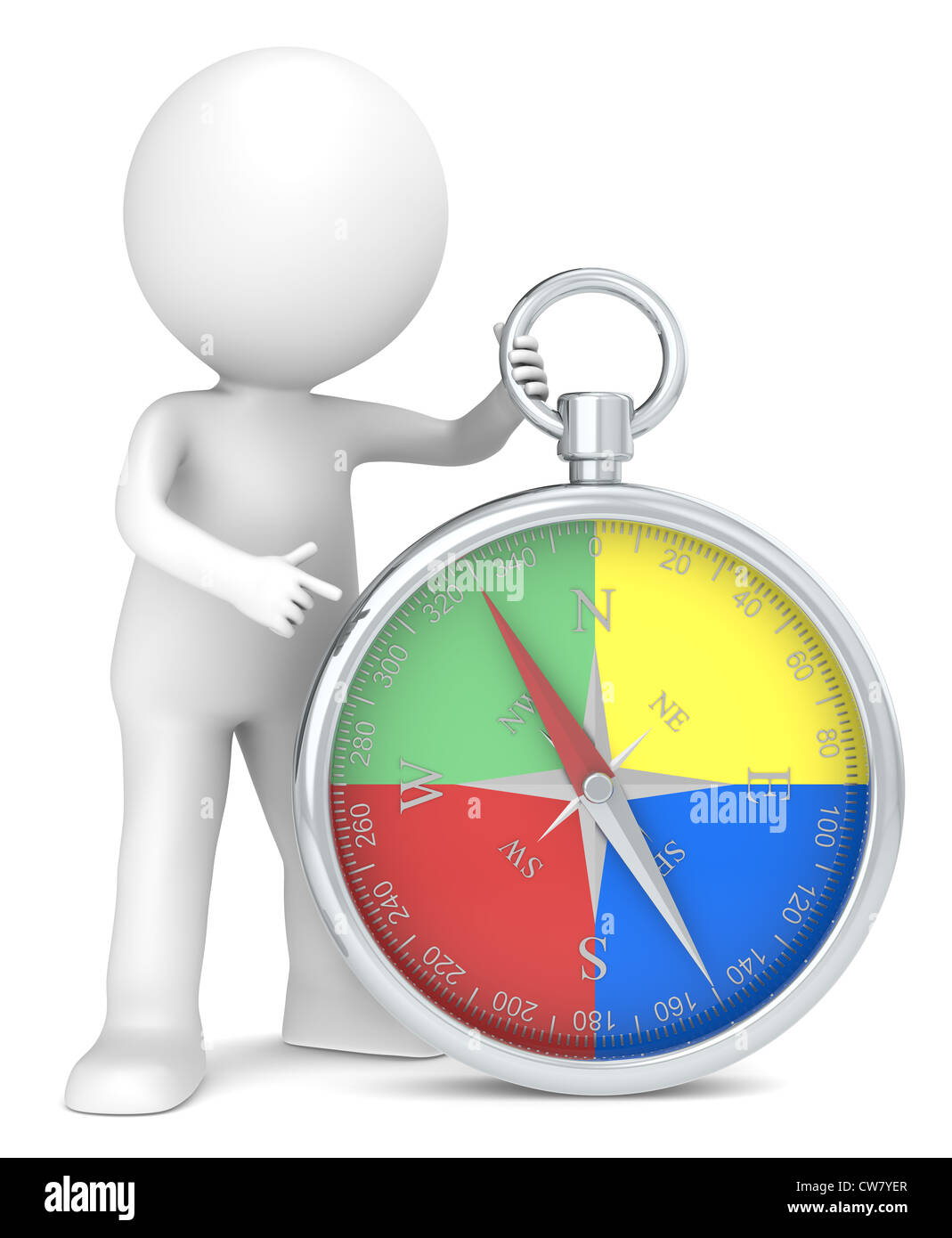 SEO. 3D little human character Pointing at Compass in 4 Colors. People ...