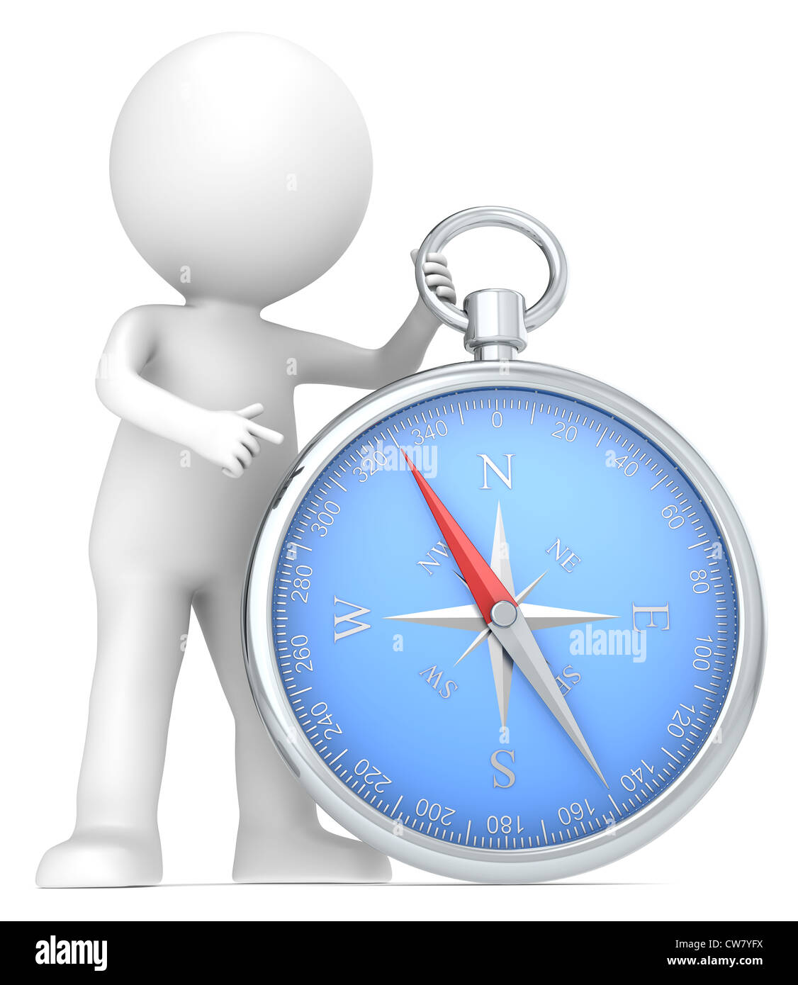 Direction. 3D little human character Pointing at a Compass. Blue and ...