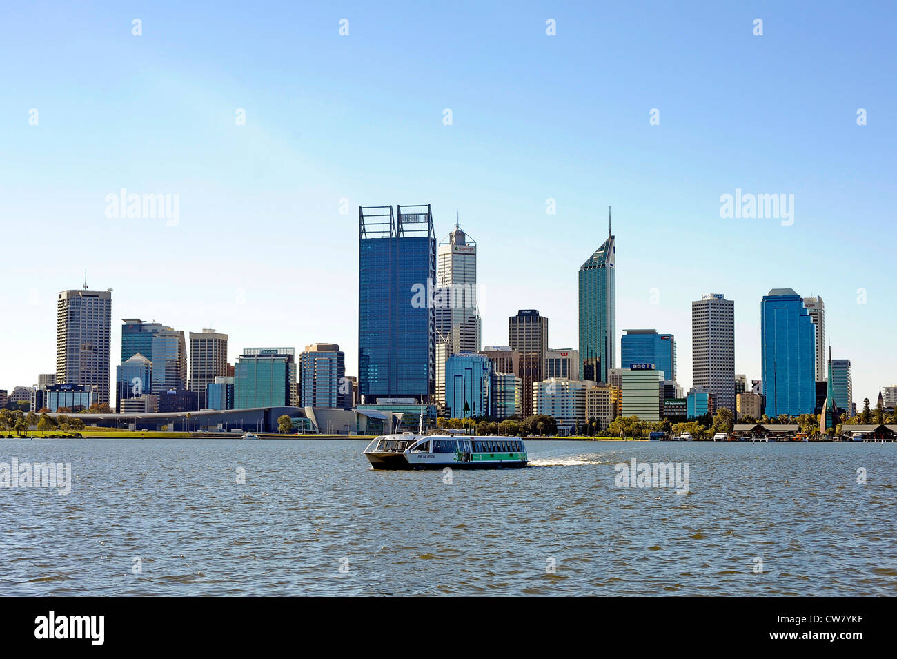Ferry boat on the Swan River , Perth city centre , Western Australia ...