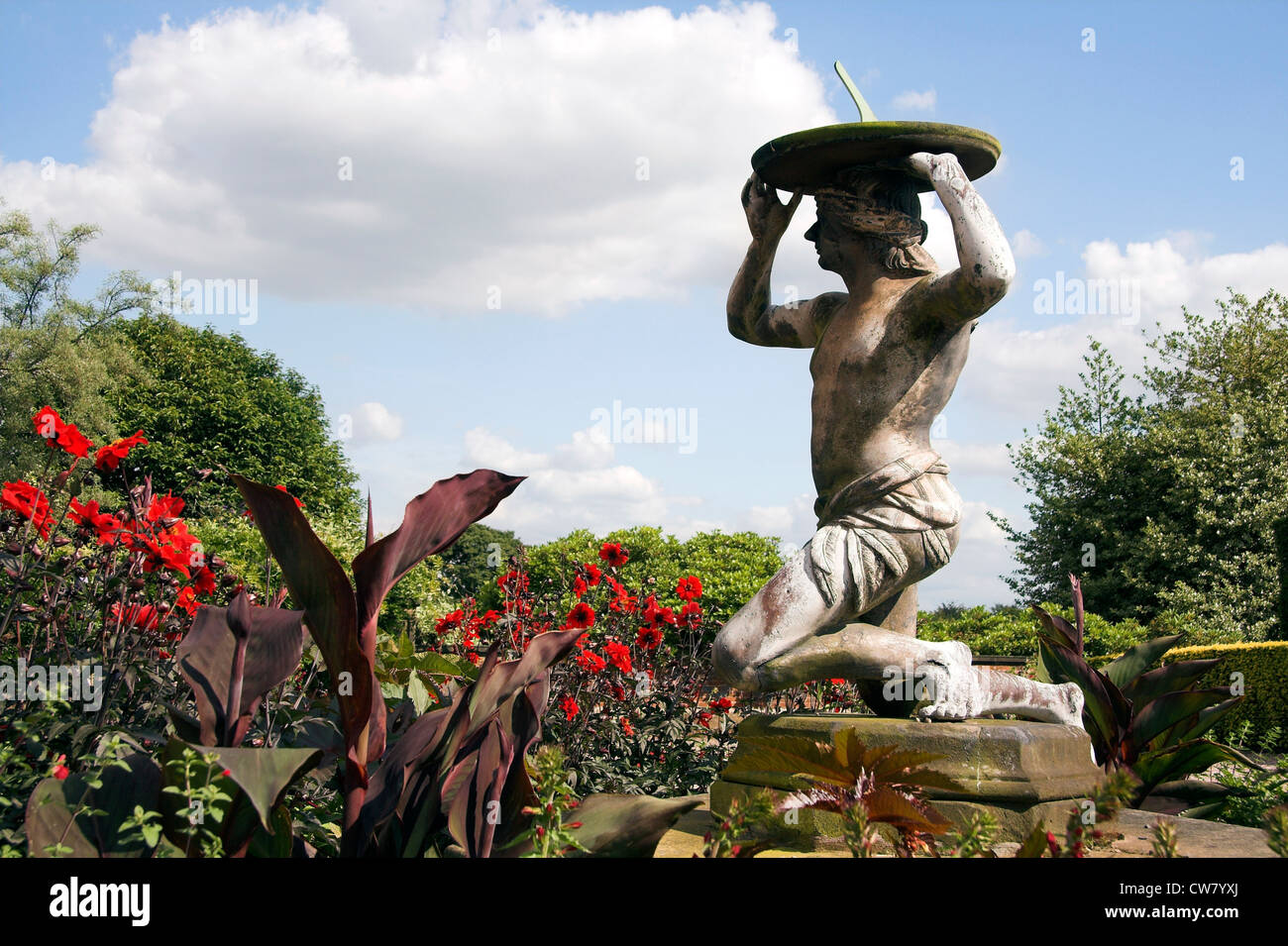 Sundial statue at the entrance to Arley Hall, Cheshire, UK Stock Photo ...