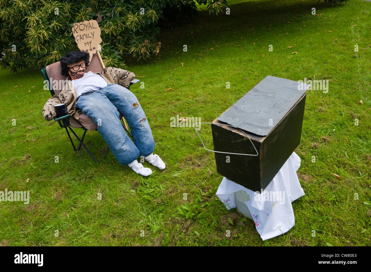 Effigy of Jim Royle at village fete on Scarecrow Day in village of ...