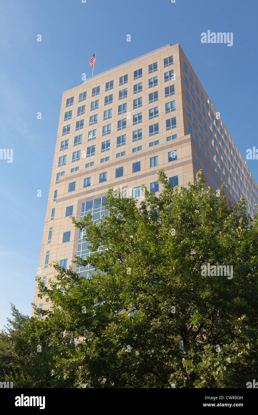 New York City building behind trees Stock Photo - Alamy