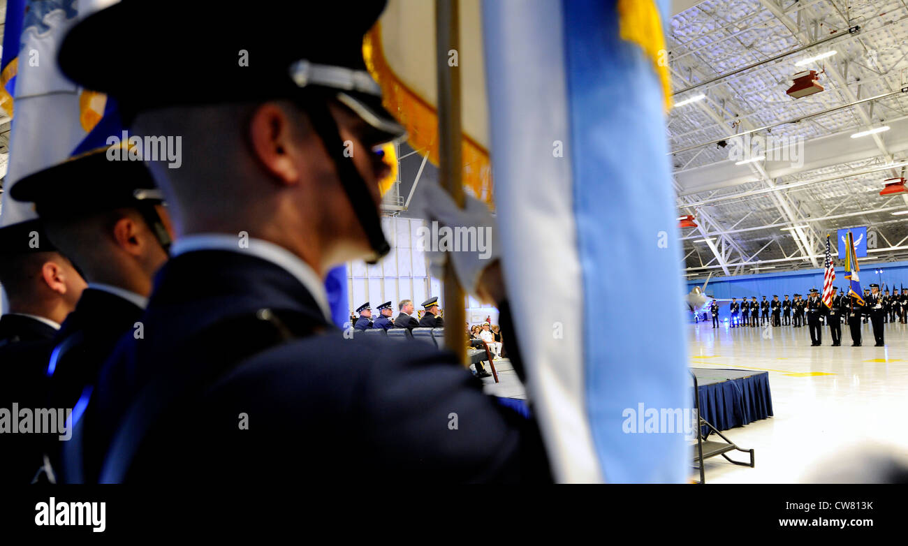 U.S. Air Force Honor Guard display guidons during the Air Force Chief ...