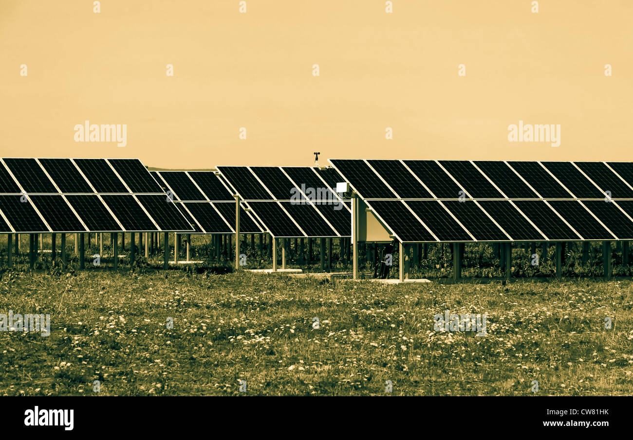 Solar Panels (PV) on the field in rows Stock Photo - Alamy
