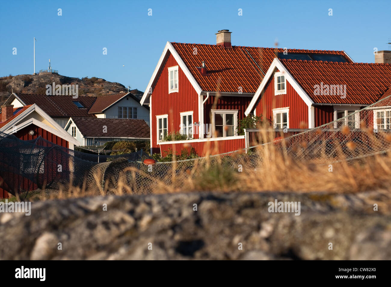 Typical Swedish red houses in Asperö, Sweden Stock Photo - Alamy