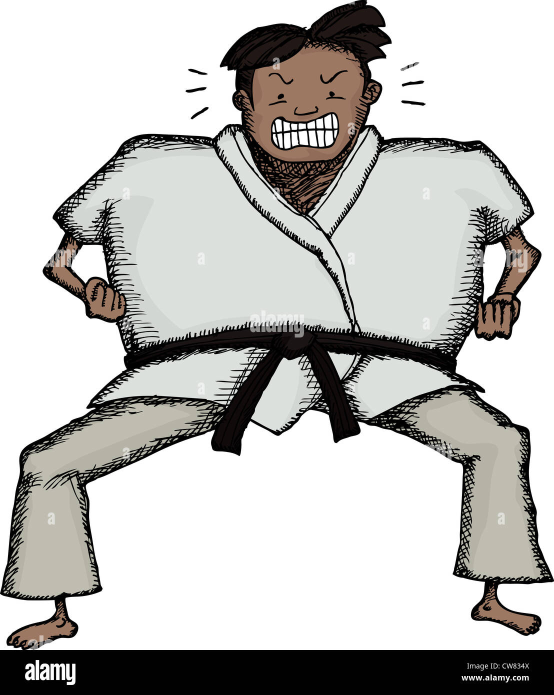 Aggressive man in Karate stance over white background Stock Photo - Alamy