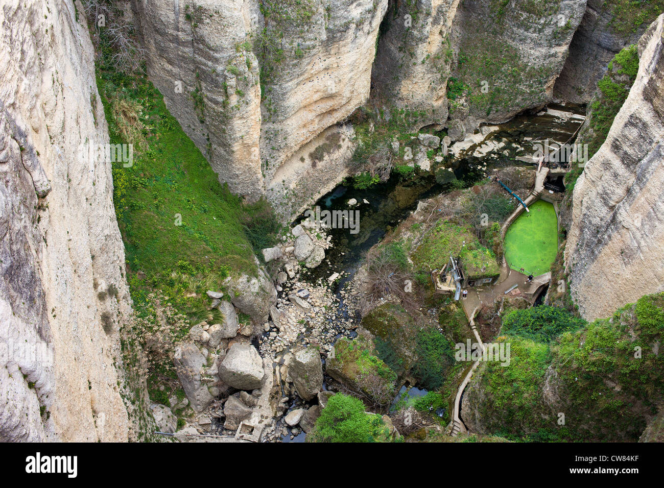 High cliffs of El Tajo river gorge in Ronda, Andalusia, Spain Stock ...