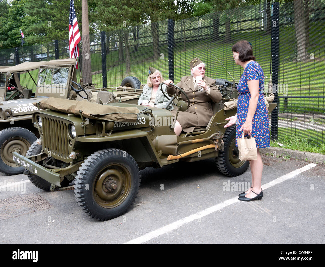 Willeys Jeep and women in 1940s uniforms and clothing, re-enactment ...