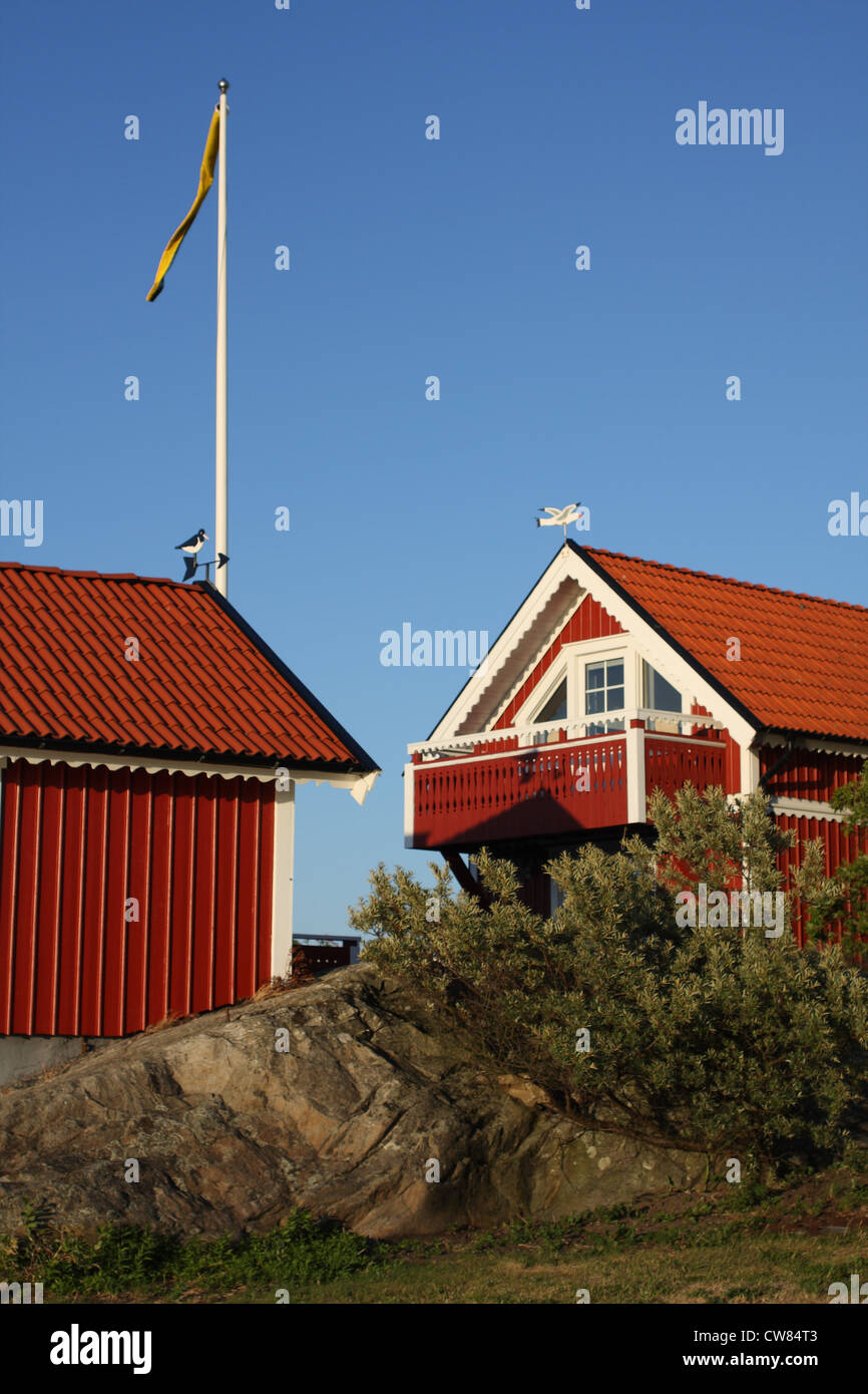 Typical Swedish red houses in Asperö, Sweden Stock Photo - Alamy