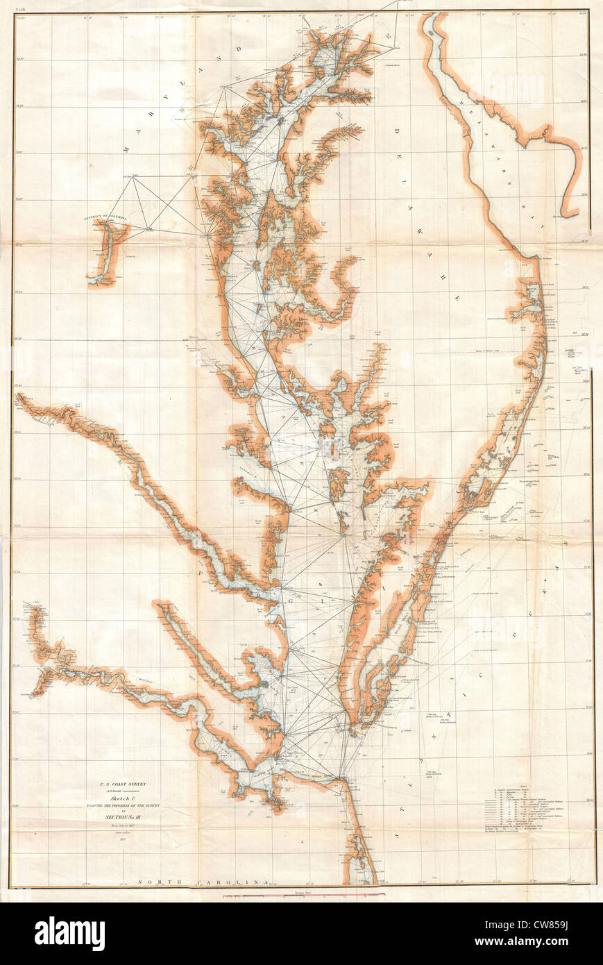 1857 U.S. Coast Survey Chart or Map of Chesapeake Bay and Delaware Bay ...