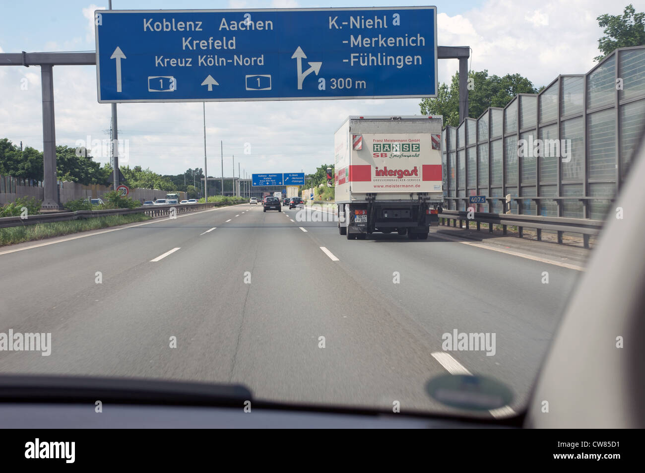 Driving in the middle lane of Autobahn 1, Leverkusen, Germany Stock ...