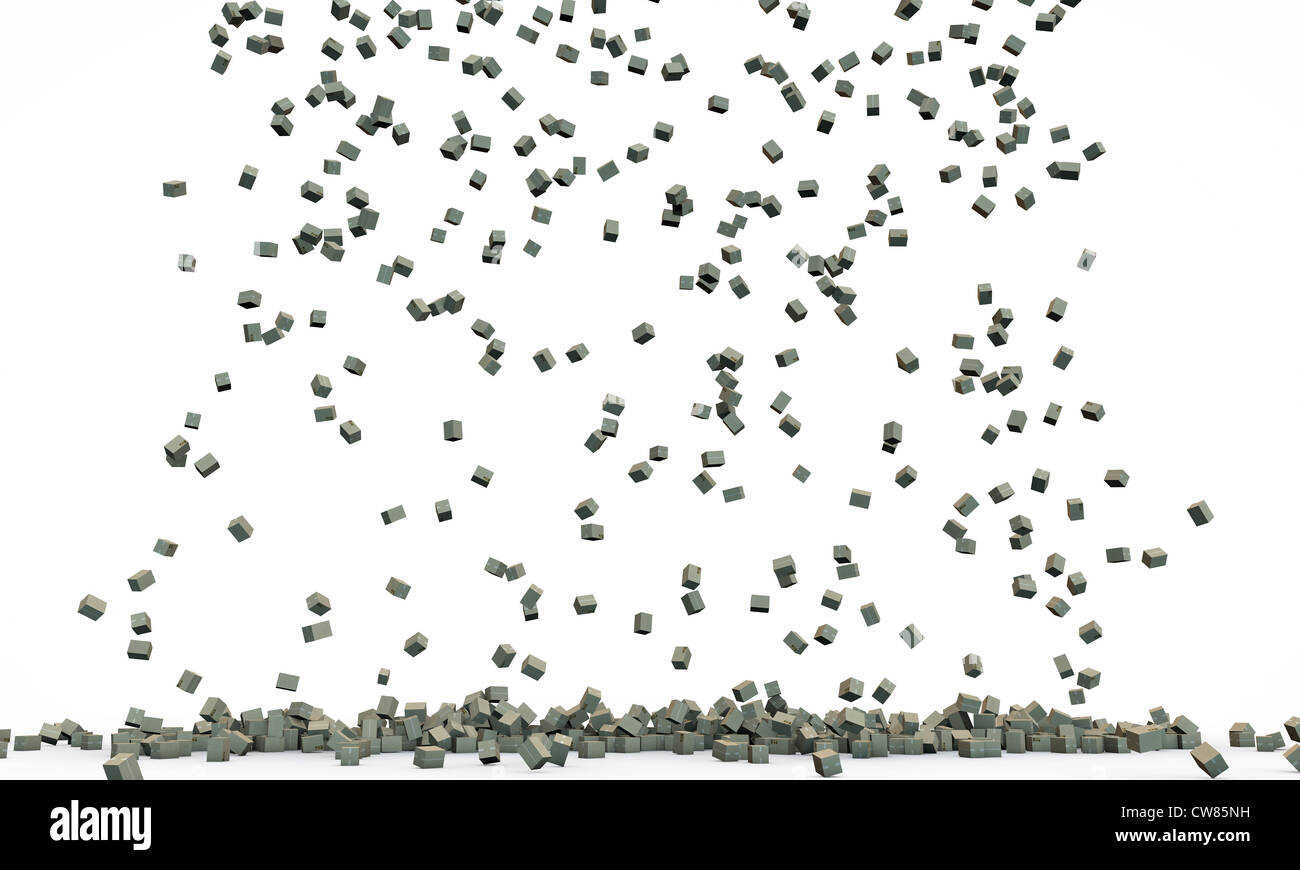 large group of cardboard boxes falling from the sky Stock Photo - Alamy