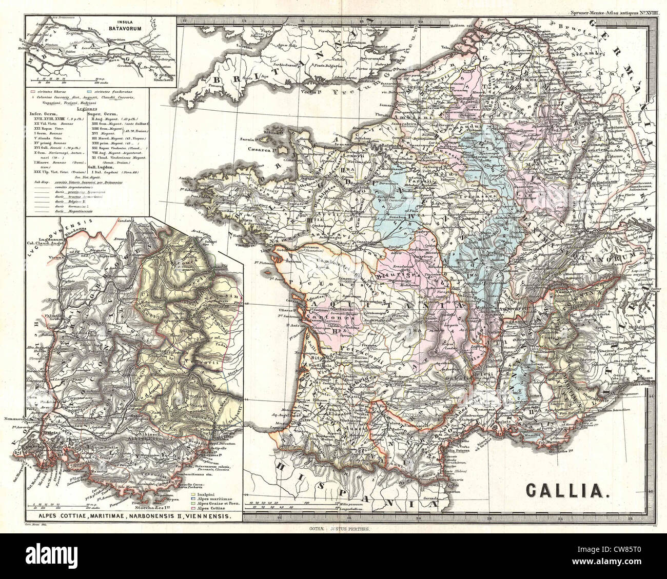 Spruner map of france or gallia in roman hi-res stock photography and ...
