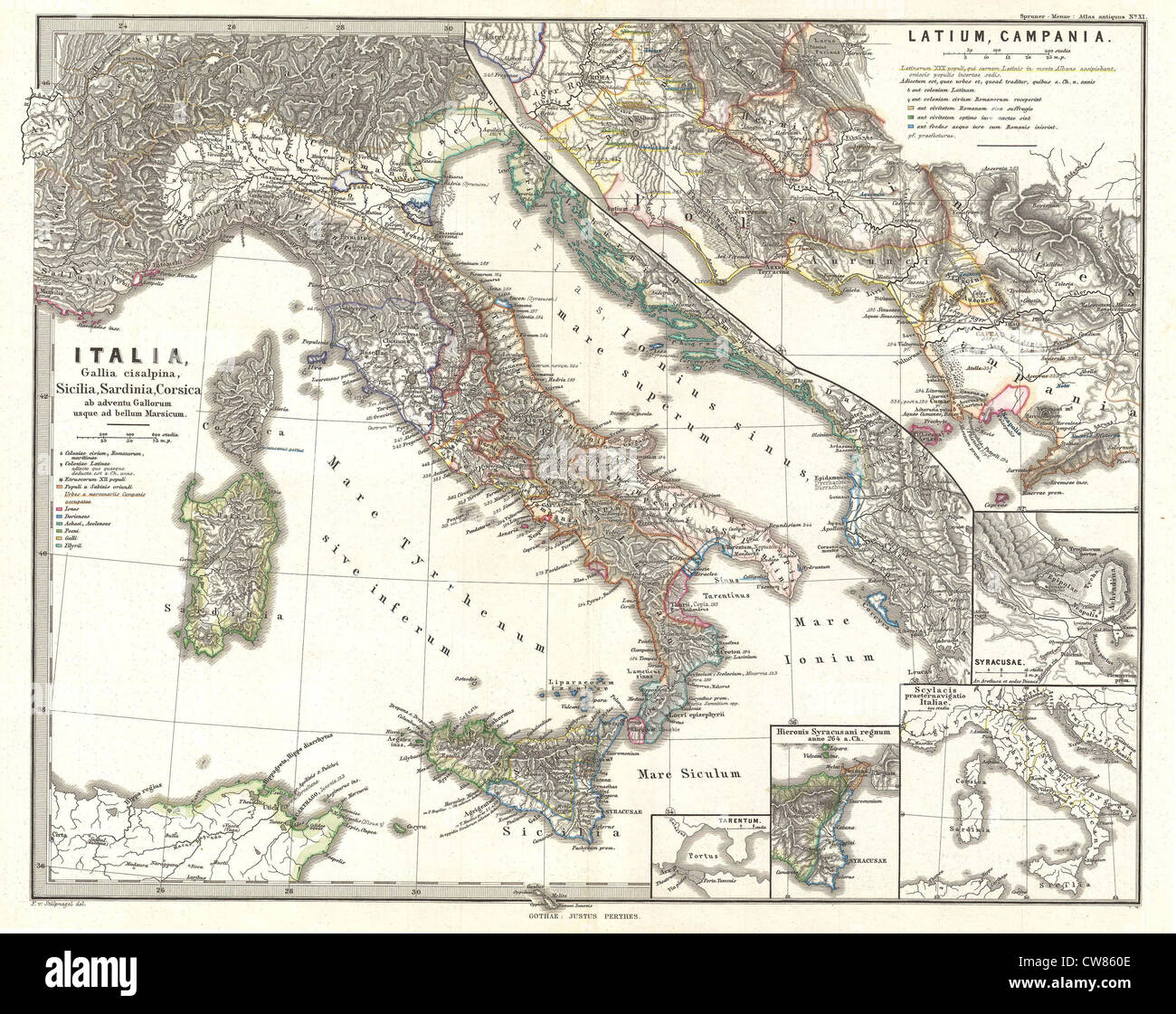 1865 Spruner Map of Italy before the Gauls and the Marsicus War Stock ...