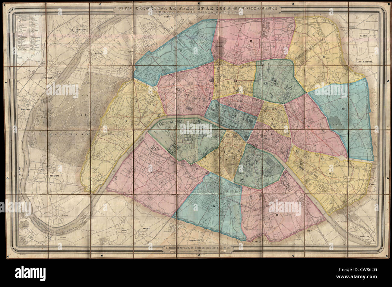 1860 Andriveau Goujon Folding Wall Map of Paris, France Stock Photo - Alamy