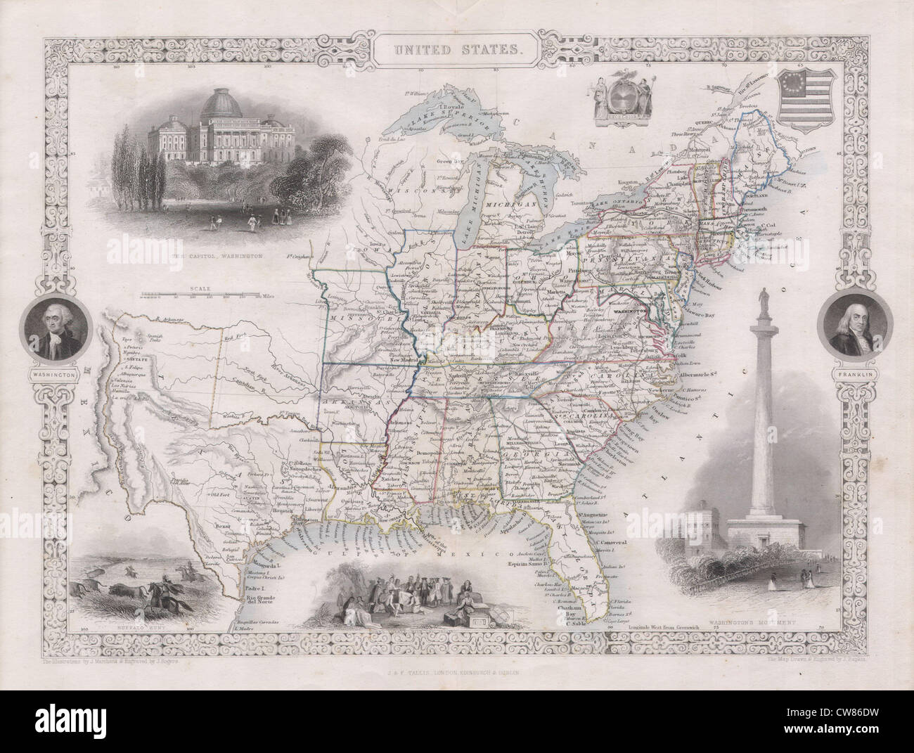 The 1850 Tallis Map of the United States illustrates the country at the ...