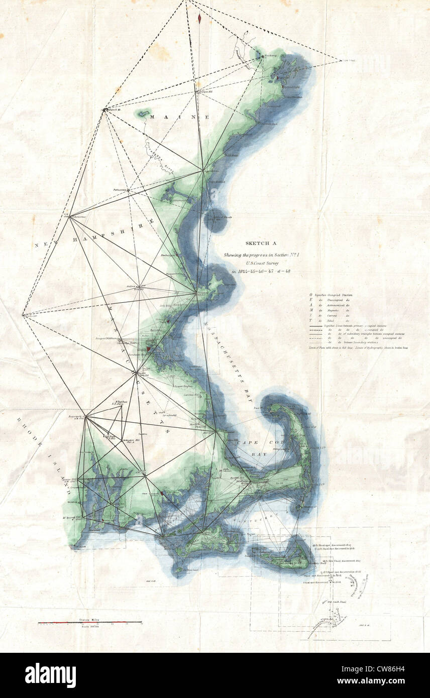 The 1848 U.S. Coast Survey Map of New England provides detailed coastal ...