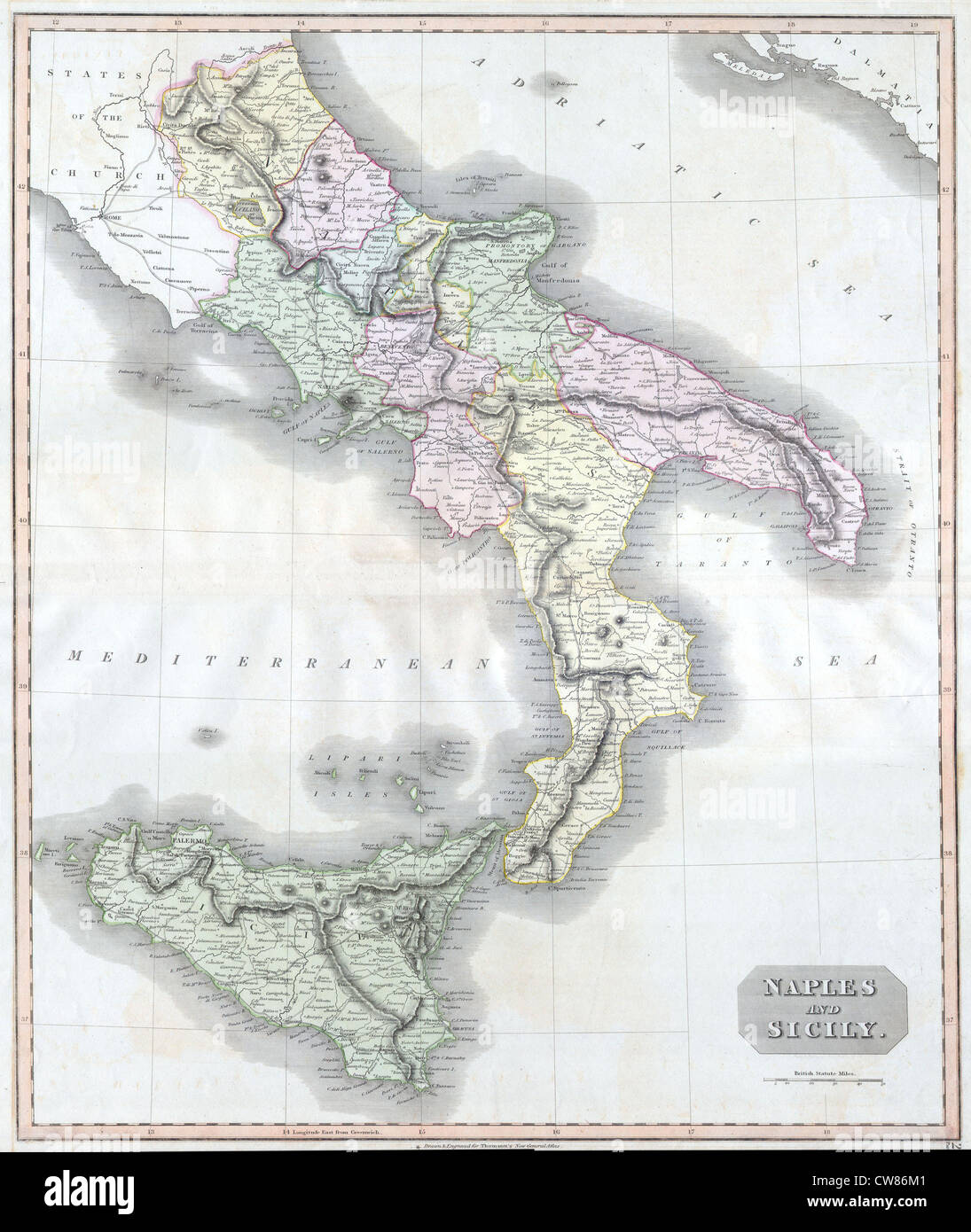 The 1814 Thomson Map of Southern Italy illustrates the regions of ...