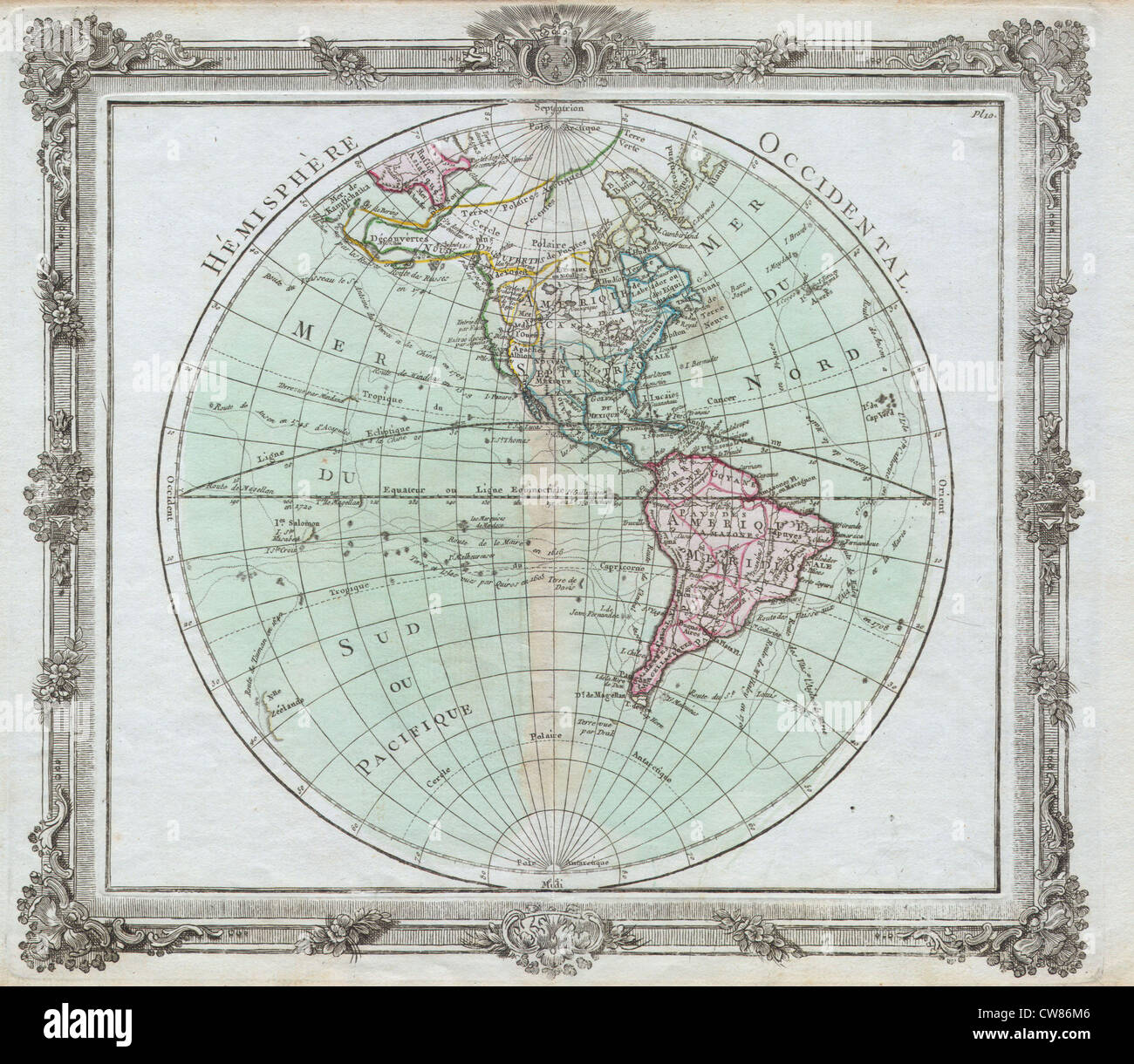 This 1764 map by Brion de la Tour depicts the Western Hemisphere ...