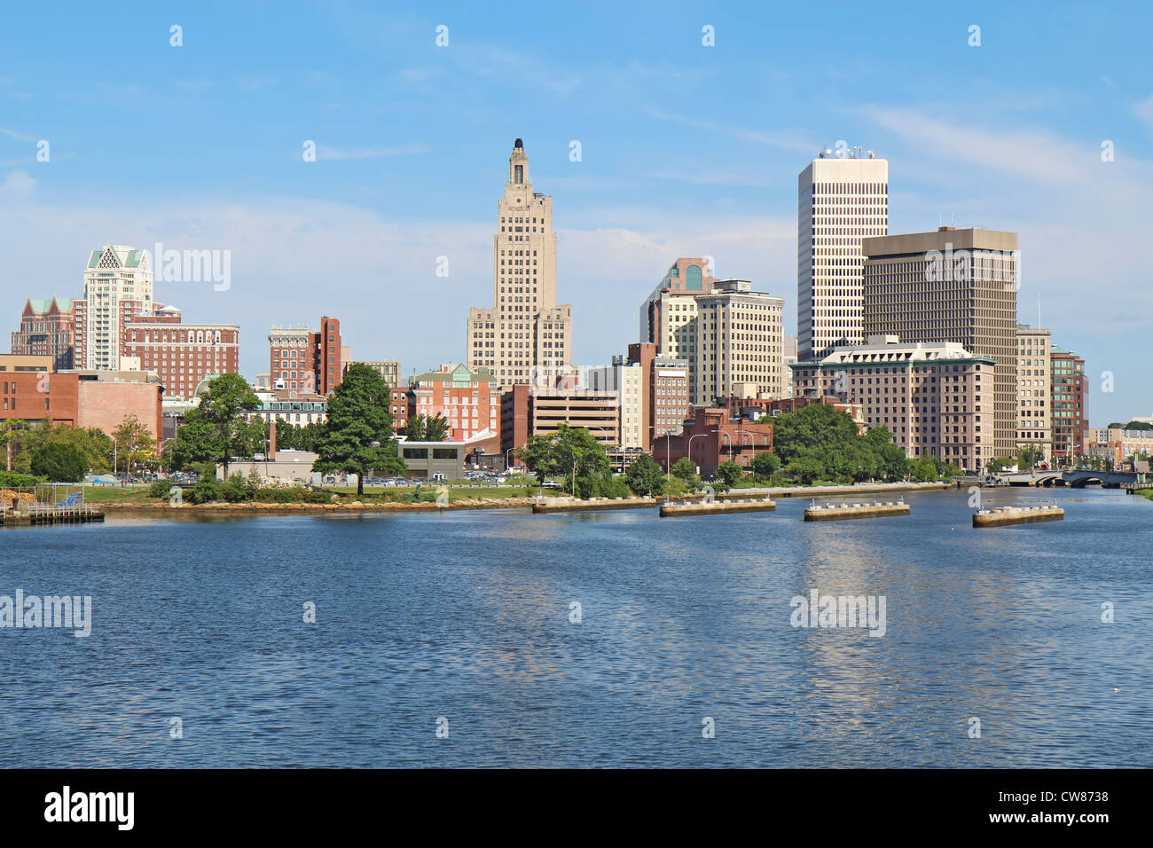 View of the skyline of Providence, Rhode Island, from the far side of ...