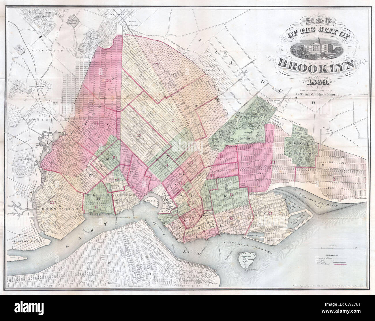 The 1869 Bishop Map of Brooklyn provides an early view of the borough ...