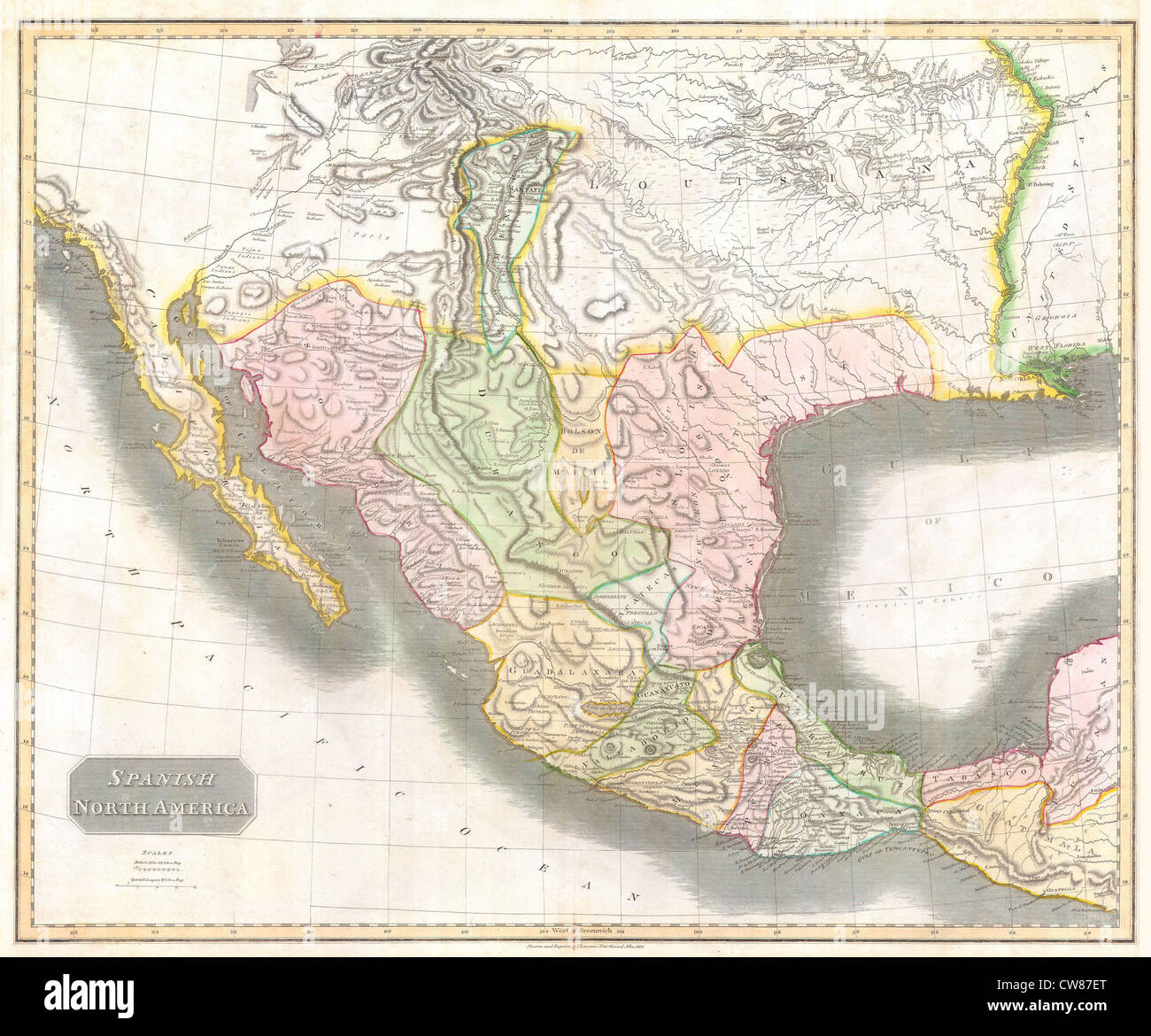 The 1814 Thomson Map details the regions of Texas, Mexico, and ...