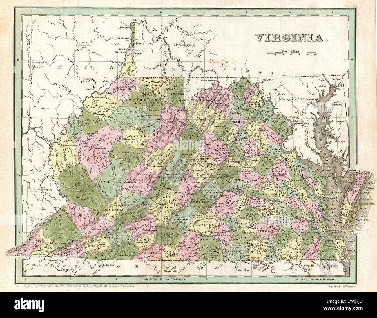 Antique Map Of Virginia Stock Photos & Antique Map Of Virginia Stock ...