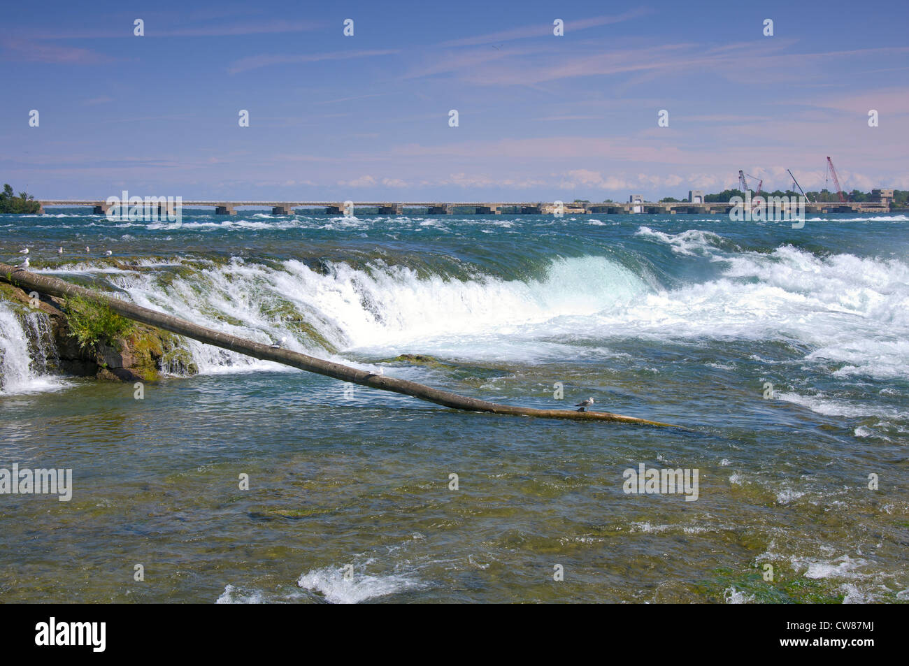 Niagara River rapids and Canadian bridge diverting water before Niagara ...