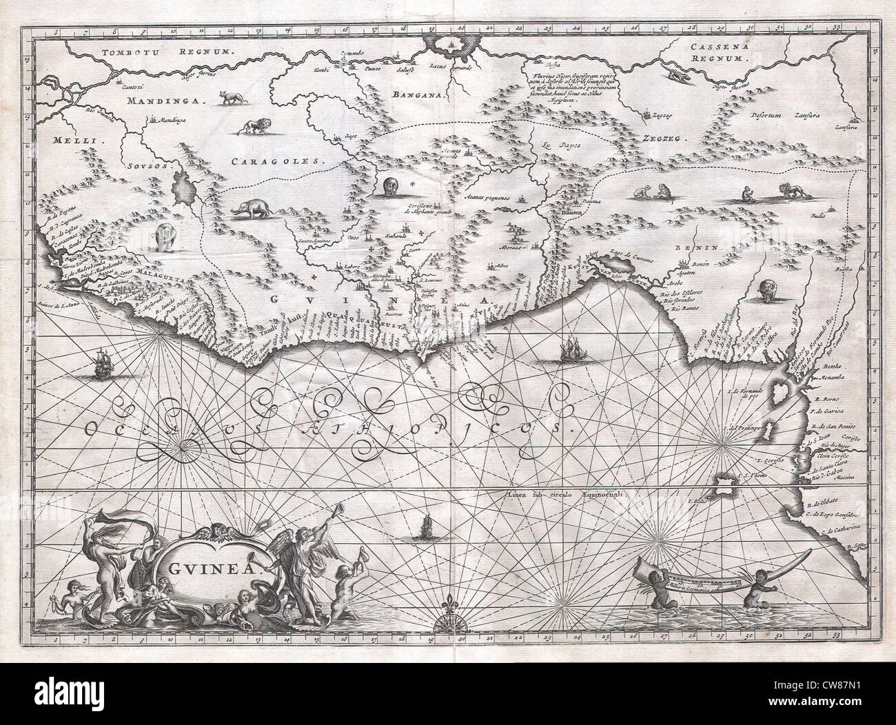 The 1670 Ogilby map of West Africa shows the regions of the Gold Coast ...