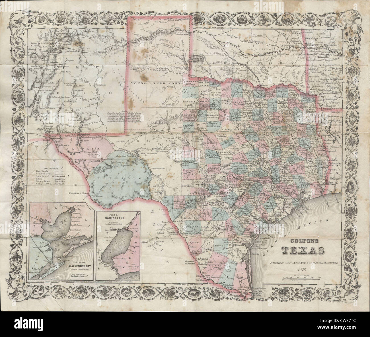 The 1870 Colton Pocket Map of Texas is a historical map showcasing the ...