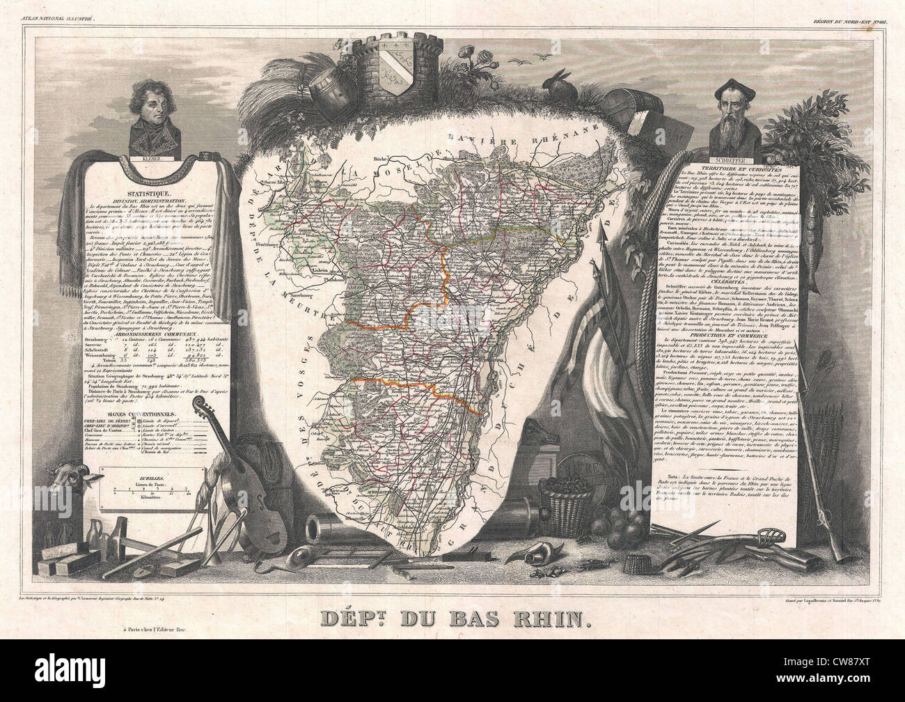 The 1852 Levasseur Map of the Department Du Bas Rhin highlights the ...