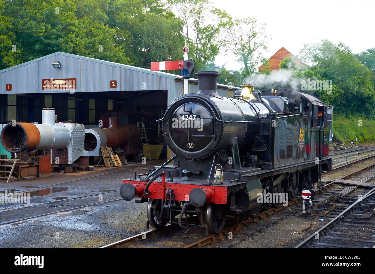 Bodmin & Wenford Railway, Cornwall, England. Steam engine at Bodmin ...