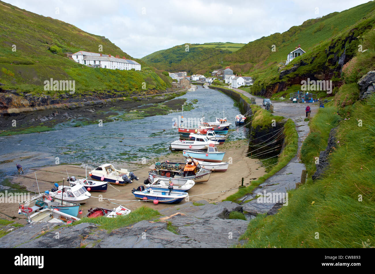 Boscastle, Cornwall - the small harbour entered via narrow gap in the ...