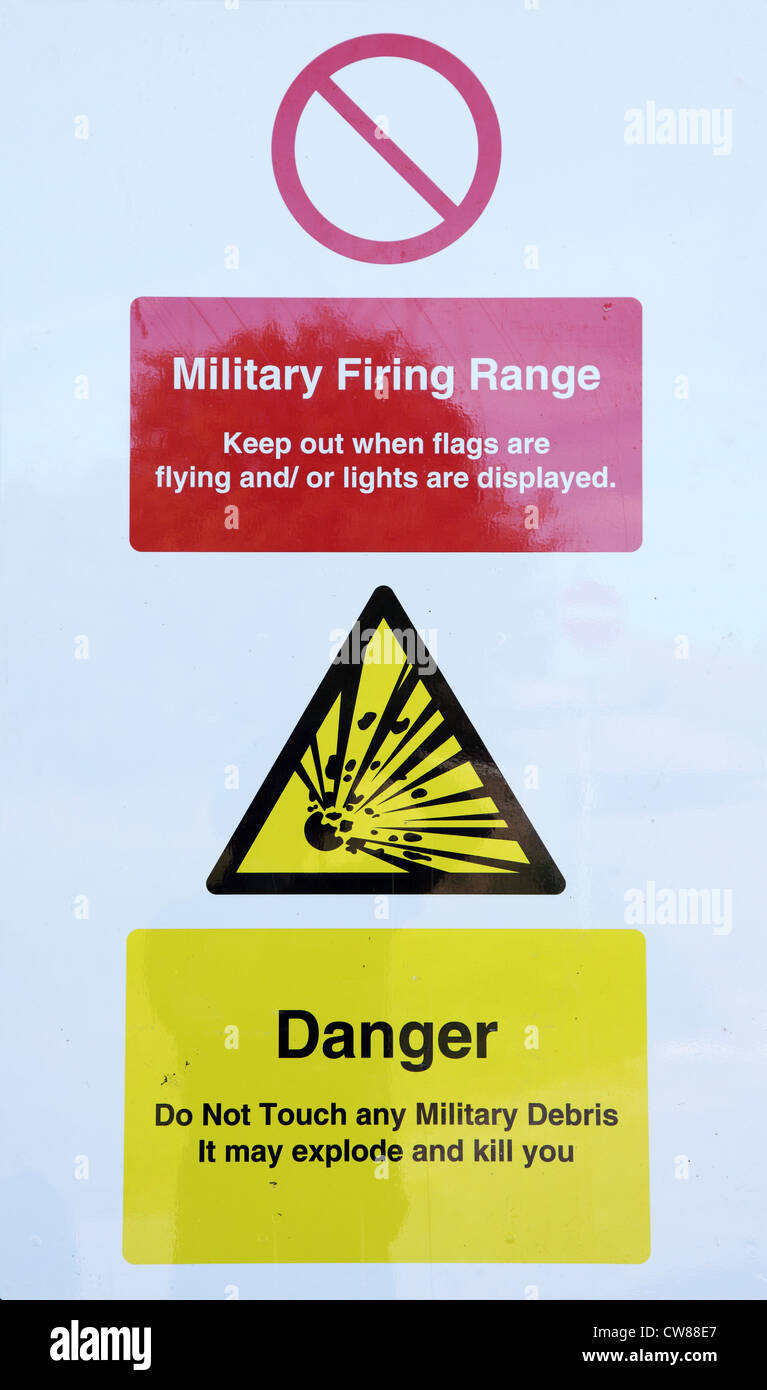 Danger notice warning of Military Firing Range, Dundrennan, south east ...