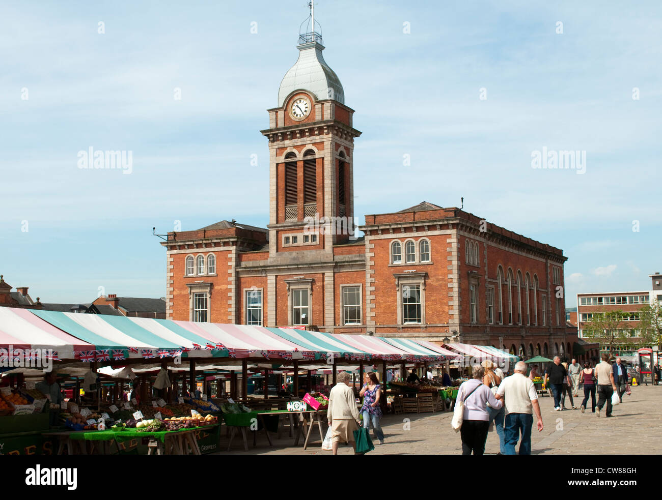 The Market Place and Market Hall in Chesterfield, Derbyshire England UK ...