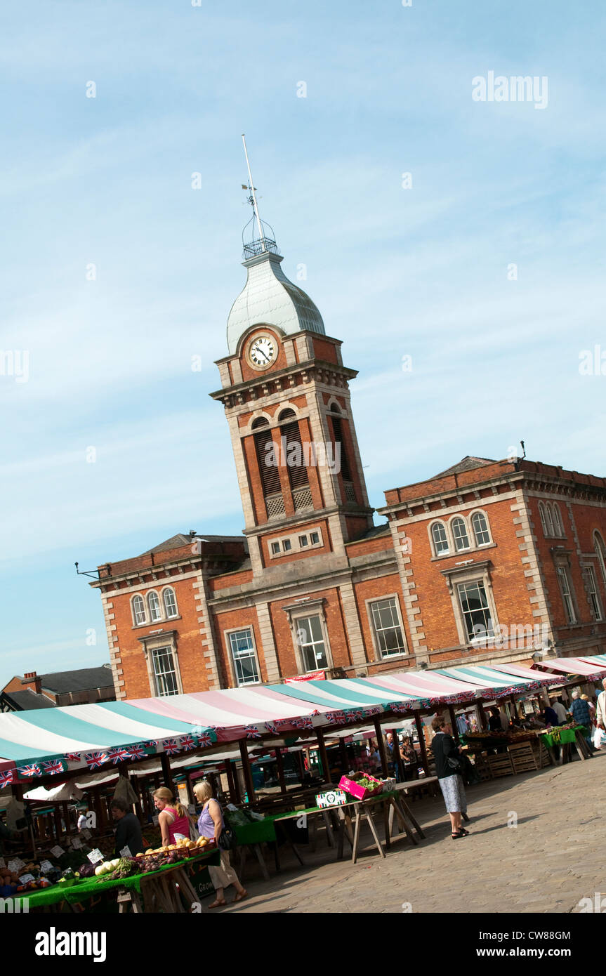The Market Place and Market Hall in Chesterfield, Derbyshire England UK ...