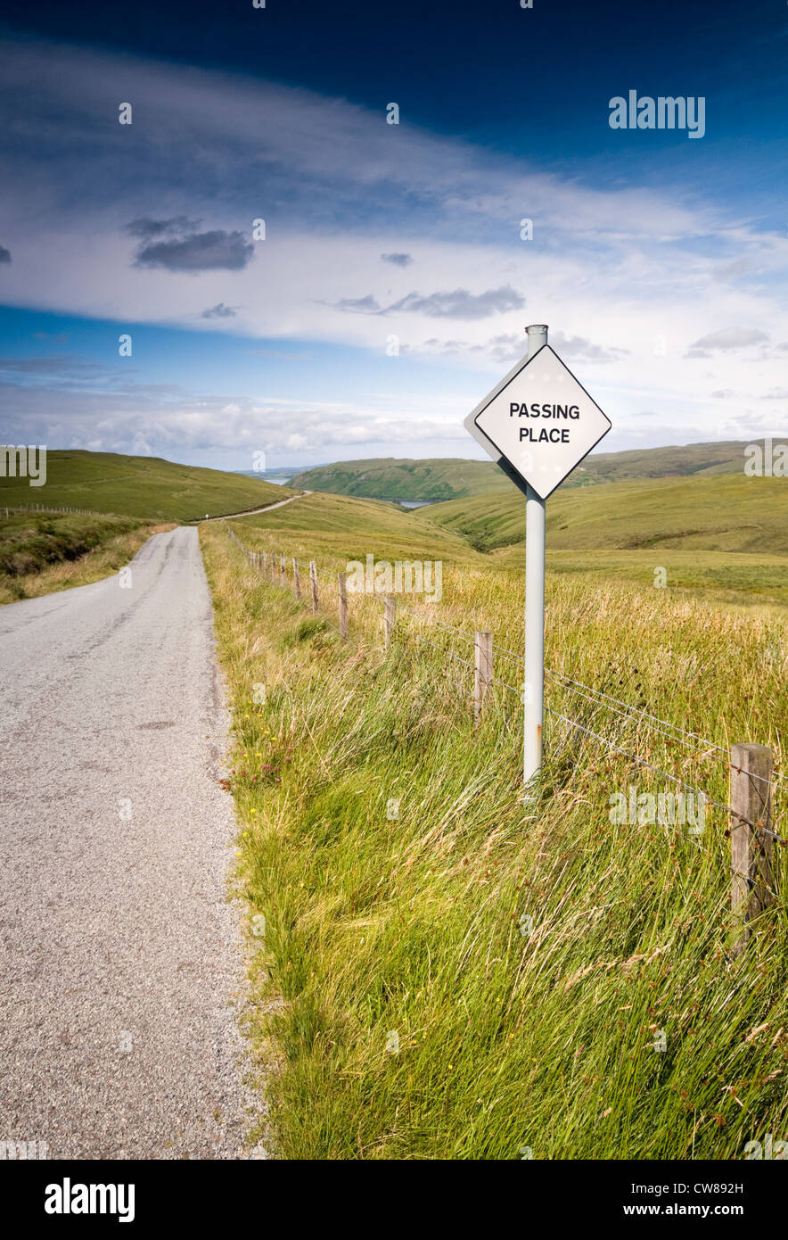 Sign indicating a passing place on a single track road on the Isle of ...