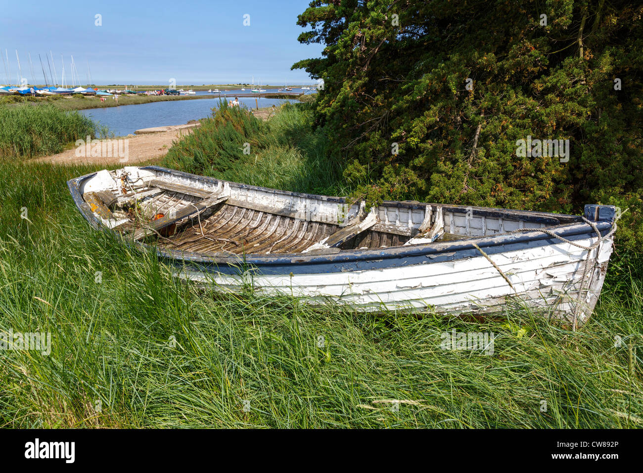 The skeleton of an old dilapidated and decaying boat left to rot on a ...