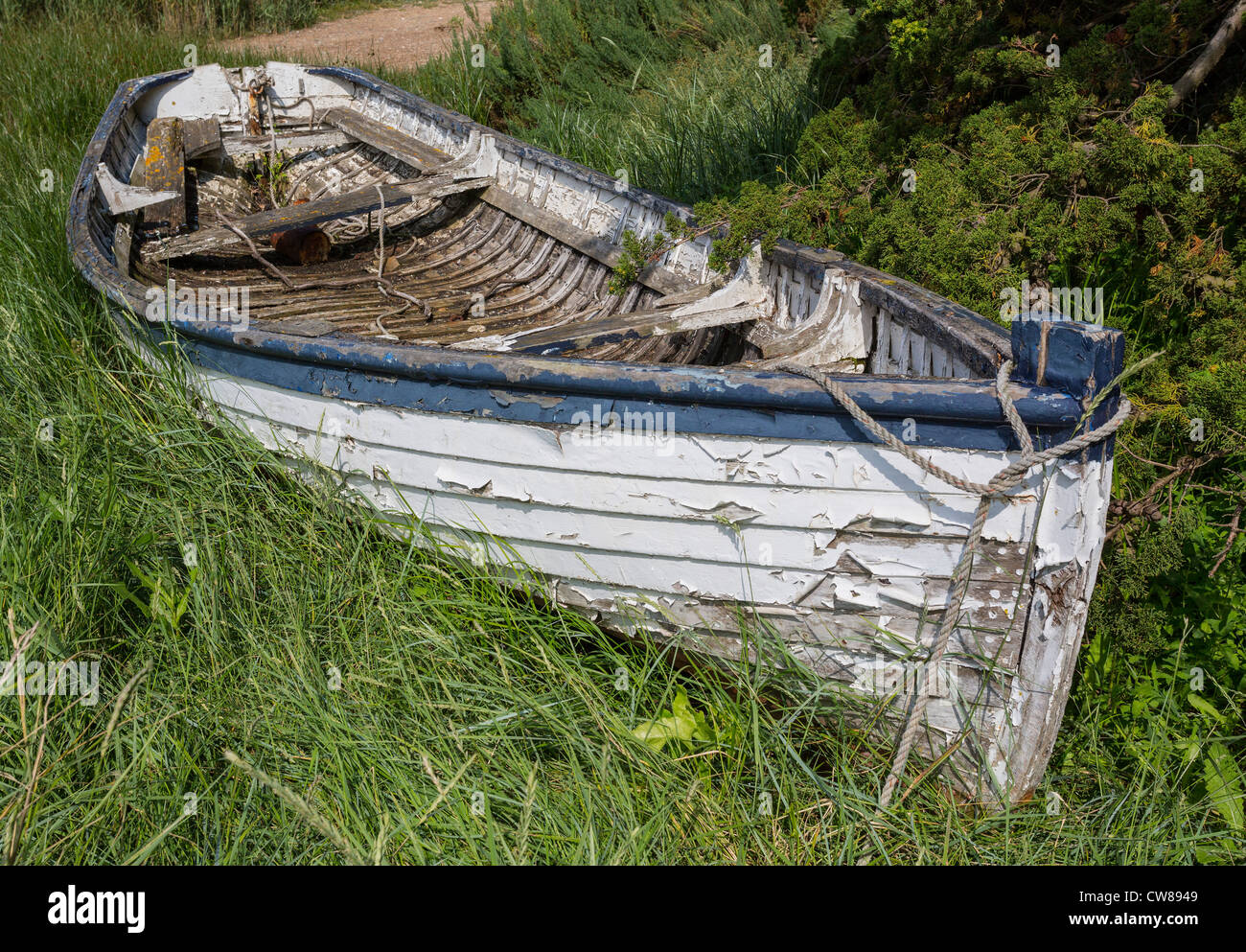 The skeleton of an old dilapidated and decaying boat left to rot on a ...