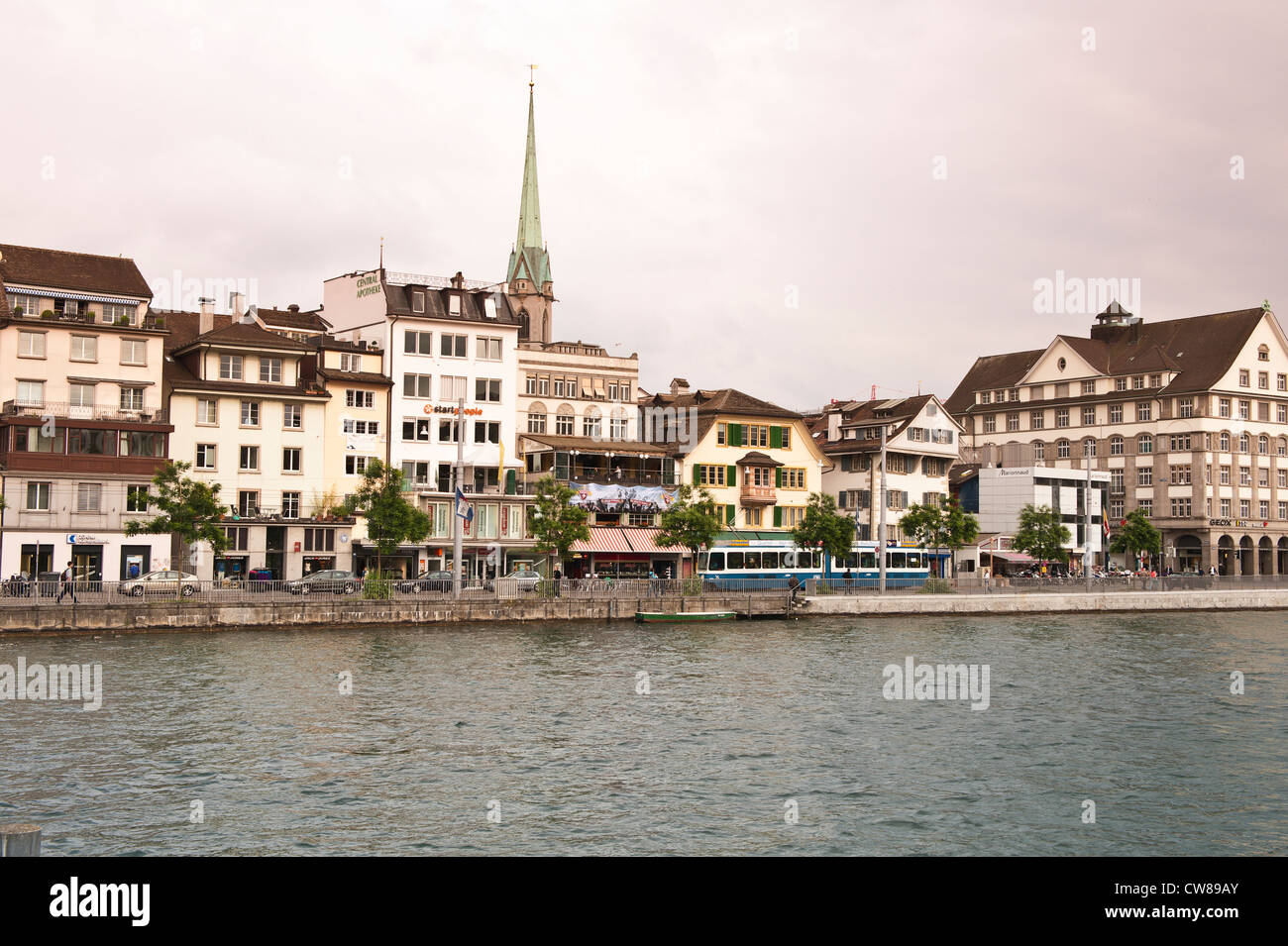 Zurich, Switzerland. Downtown buildings on the Limmat River, Old town ...