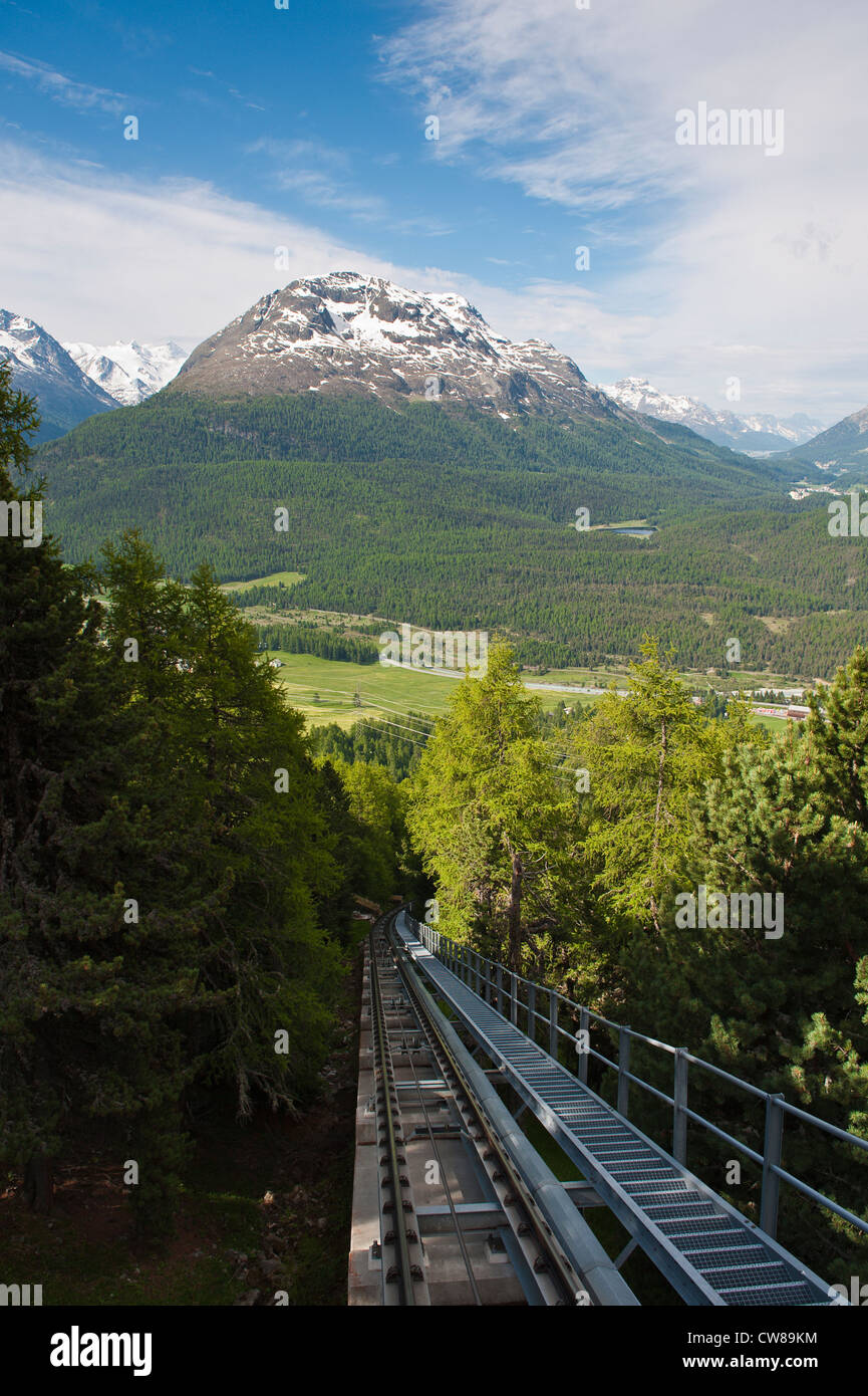 Muottas Muragl, Switzerland. Funicular to the top of Muottas Muragl ...