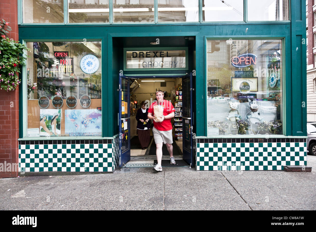 exterior old time grocery store with checkerboard tile facing under ...