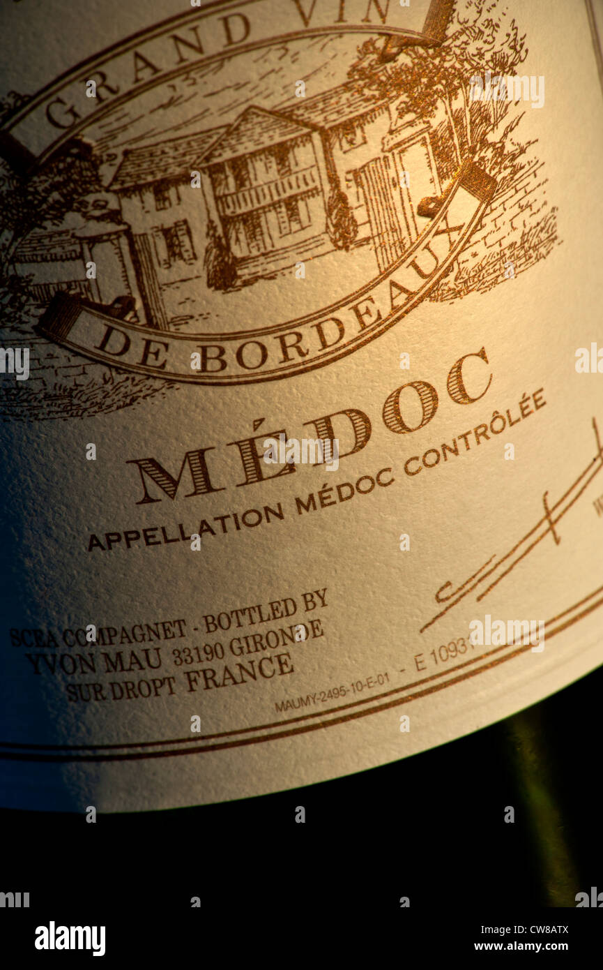 French wine bottle label " Medoc Appellation Controlee'' in late ...