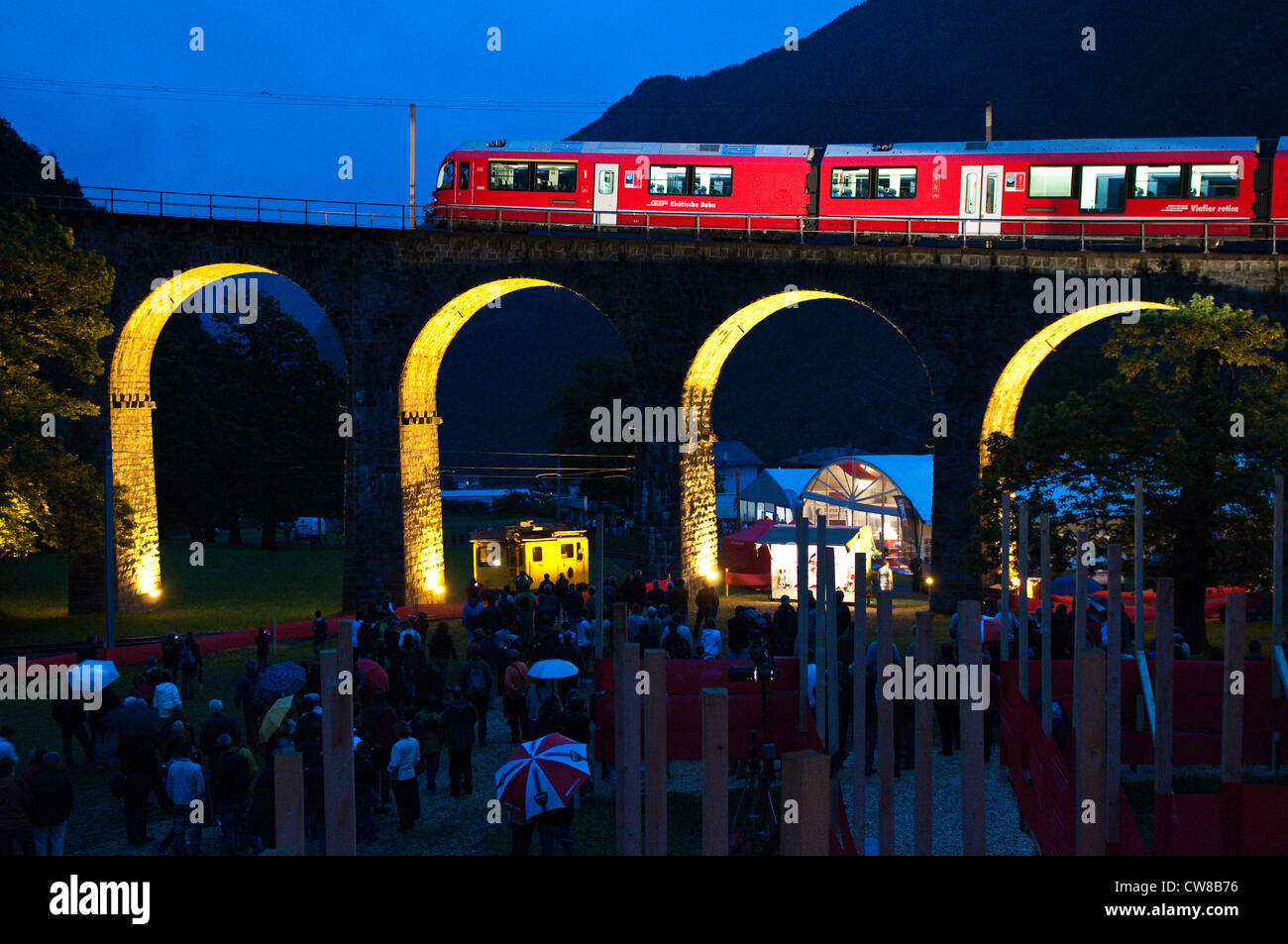 Brusio, Switzerland. Historic rail cars and trains on the circular ...