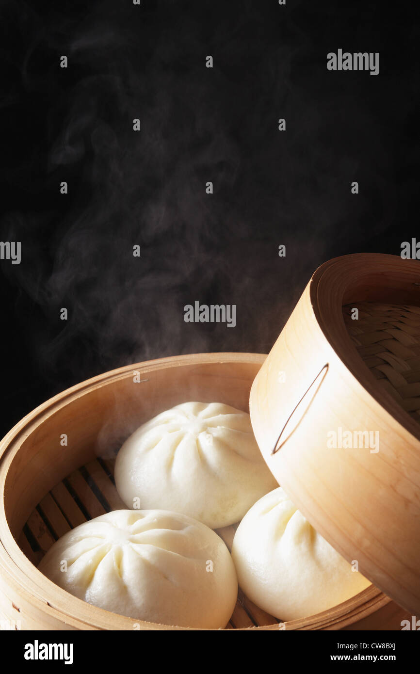Hot Dumpling In Wooden Container Stock Photo - Alamy