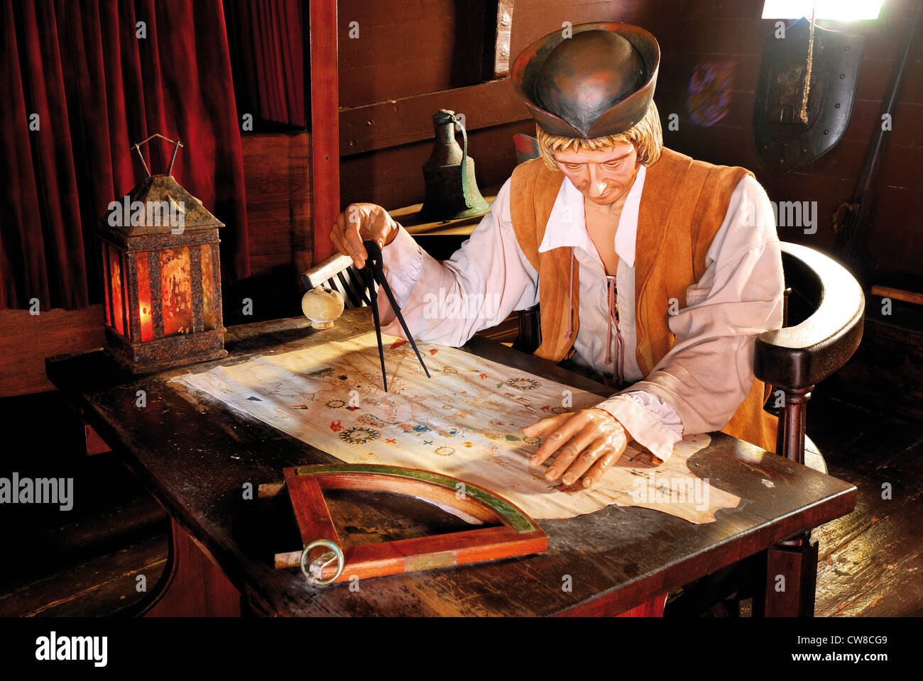 Spain, Andalusia: Christoph Colombo in his cabine of the Santa Maria ...