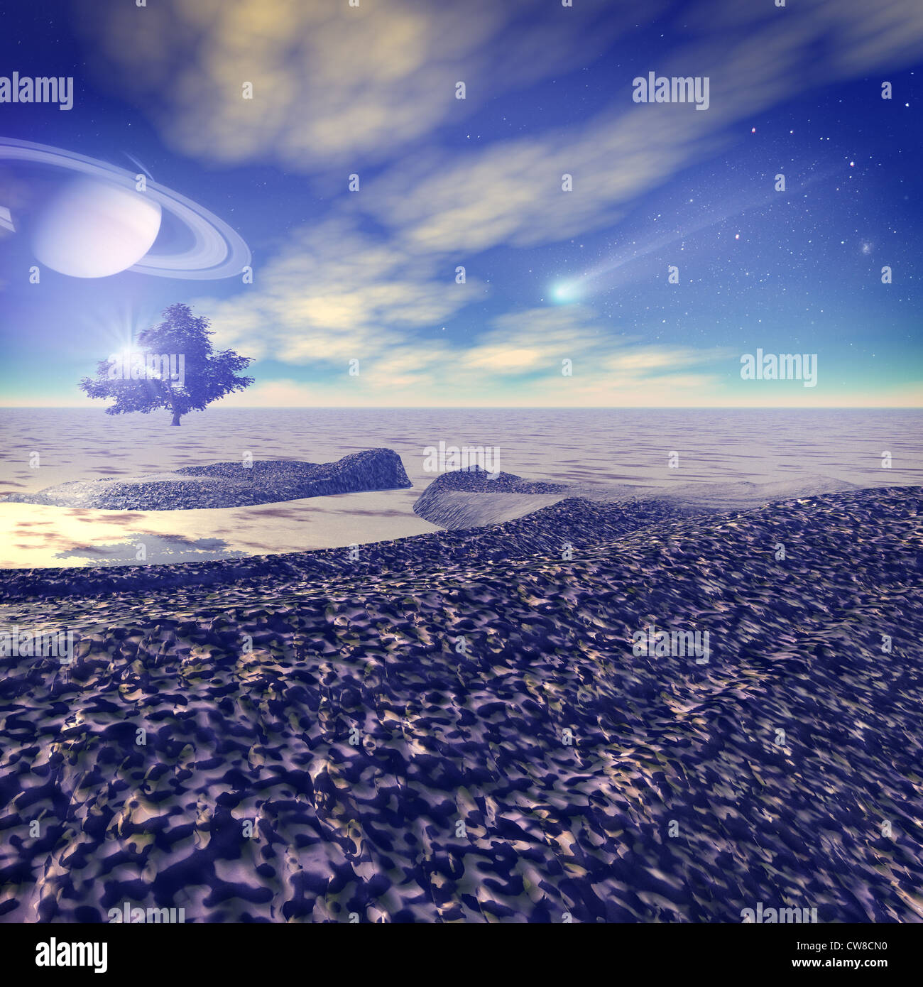 Another world. Fantastic landscape, 3D rendered image Stock Photo - Alamy